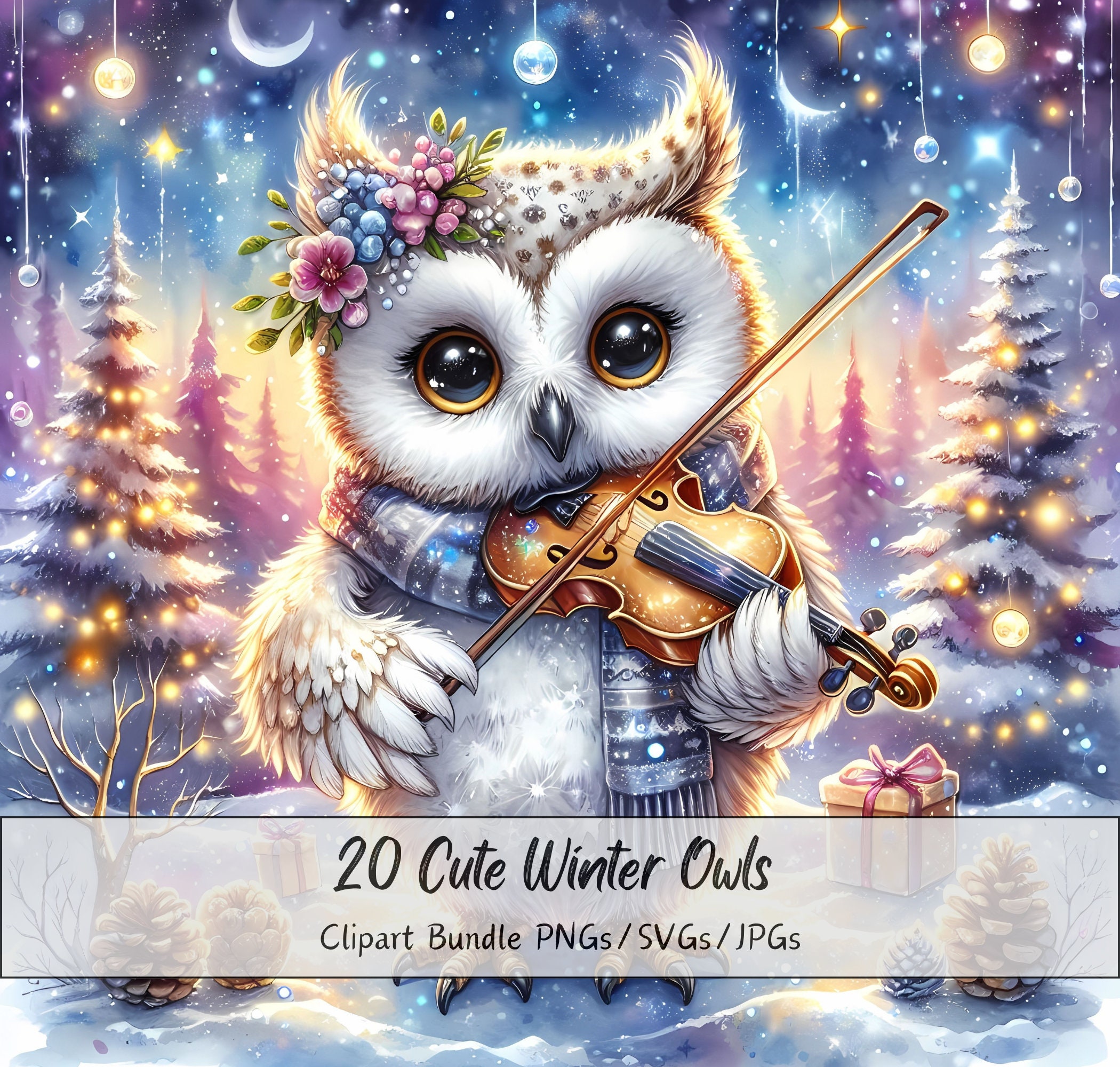 Cute Winter Owl Clipart Bundle, Festive Watercolor Clip Art Images, 20 ...