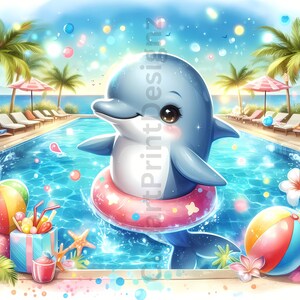 Cute Summer Dolphins Clipart Bundle, Watercolor Dolphin Clip Art Images ...