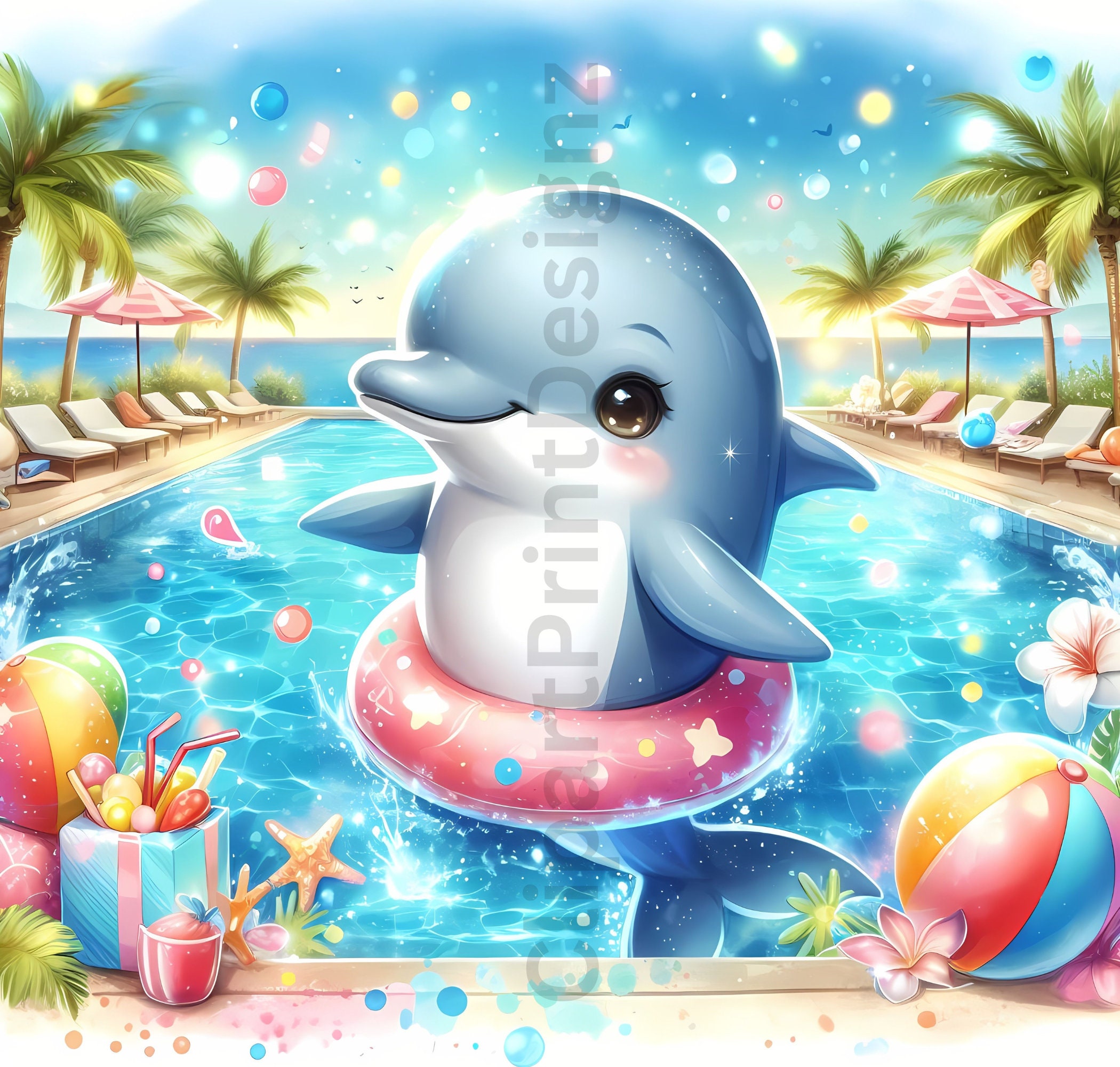Cute Summer Dolphins Clipart Bundle, Watercolor Dolphin Clip Art Images ...
