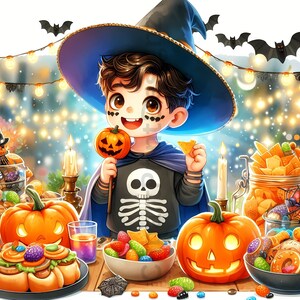 Cute Halloween Boys Clipart Bundle, Watercolor Boy Clip Art Images ...
