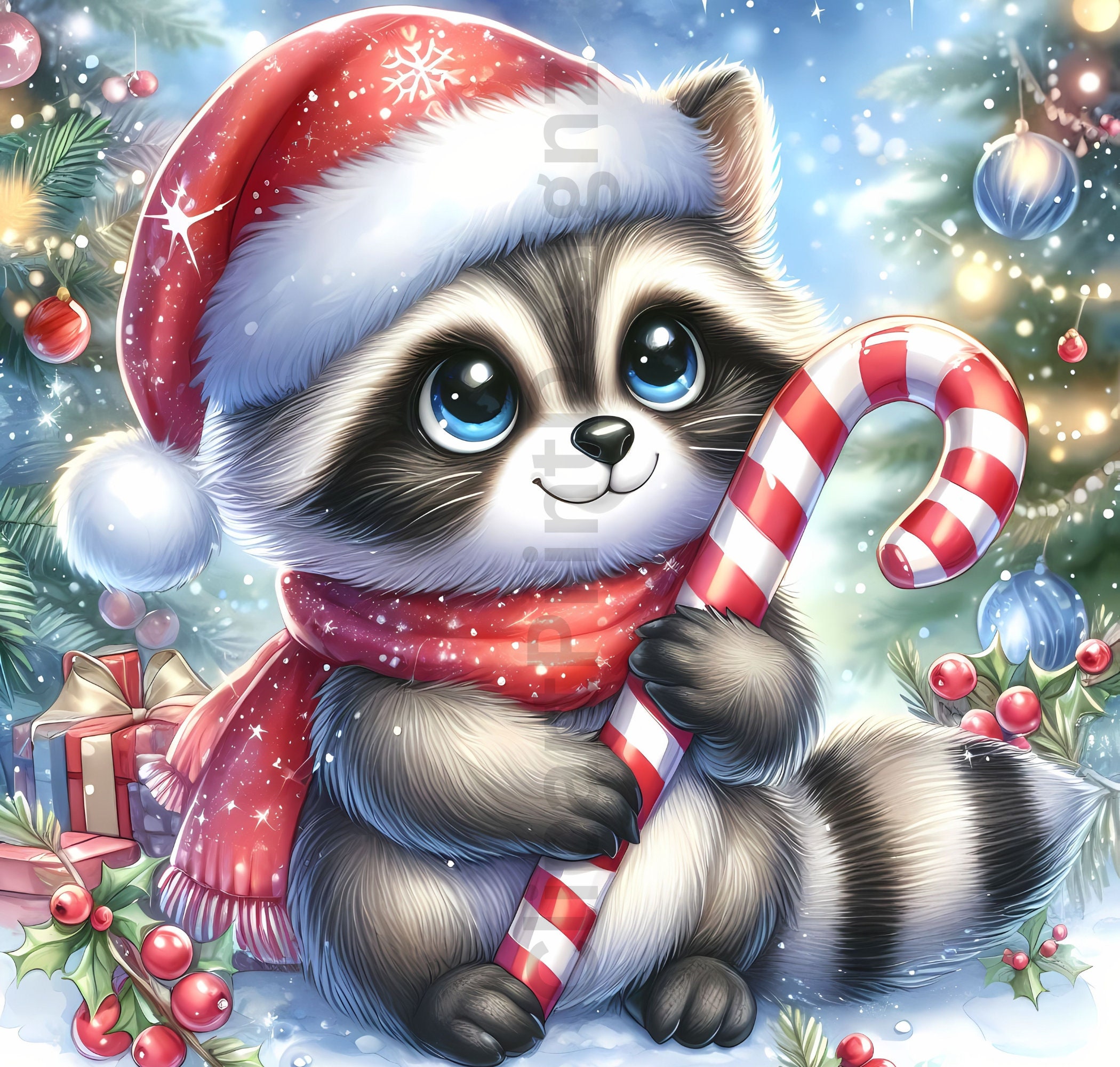 Cute Christmas Raccoons Clipart Bundle, Xmas Raccoon Clip Art Images ...