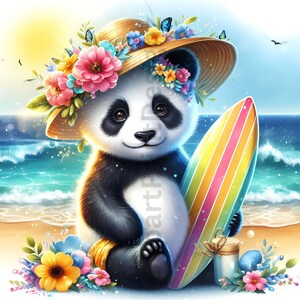Cute Summer Pandas Clipart Bundle, Watercolor Panda Clip Art Images ...