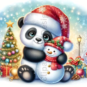 Cute Christmas Pandas Clipart Bundle, Xmas Panda Clip Art Images ...
