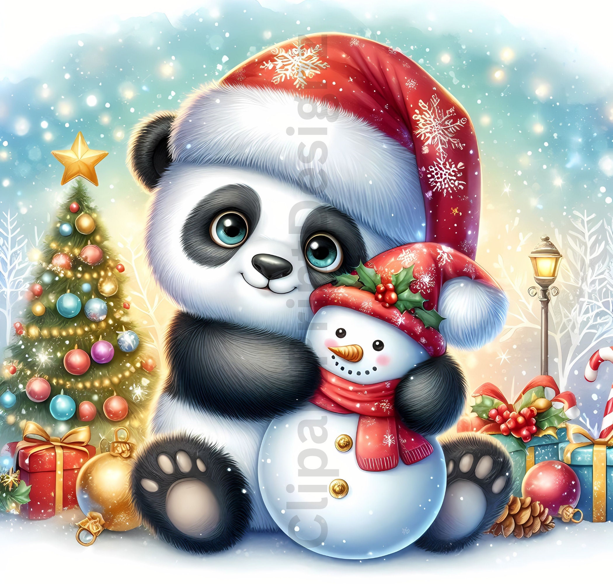 Cute Christmas Pandas Clipart Bundle, Xmas Panda Clip Art Images ...