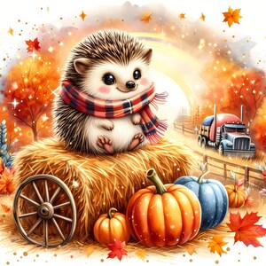 Cute Fall Hedgehogs Clipart Bundle, Watercolor Autumn Hedgehog Clip Art ...