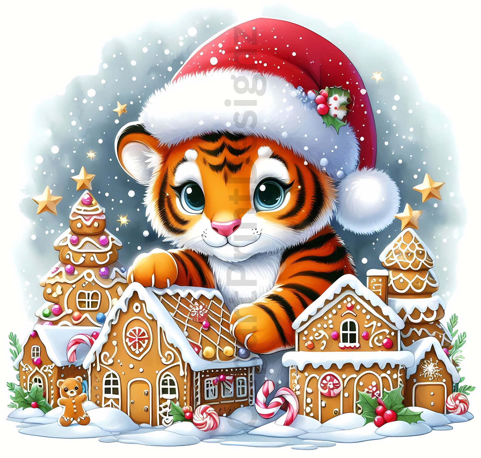 Cute Christmas Tigers Clipart Bundle, Xmas Tiger Clip Art Images ...