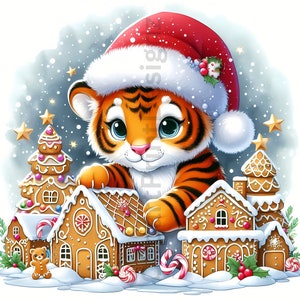 Cute Christmas Tigers Clipart Bundle, Xmas Tiger Clip Art Images ...