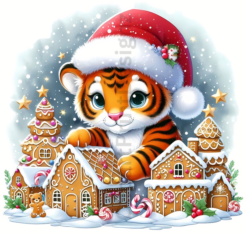 Cute Christmas Tigers Clipart Bundle, Xmas Tiger Clip Art Images ...
