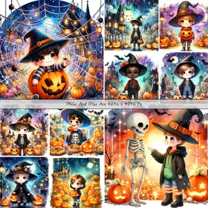 Cute Halloween Boys Clipart Bundle, Watercolor Boy Clip Art Images ...