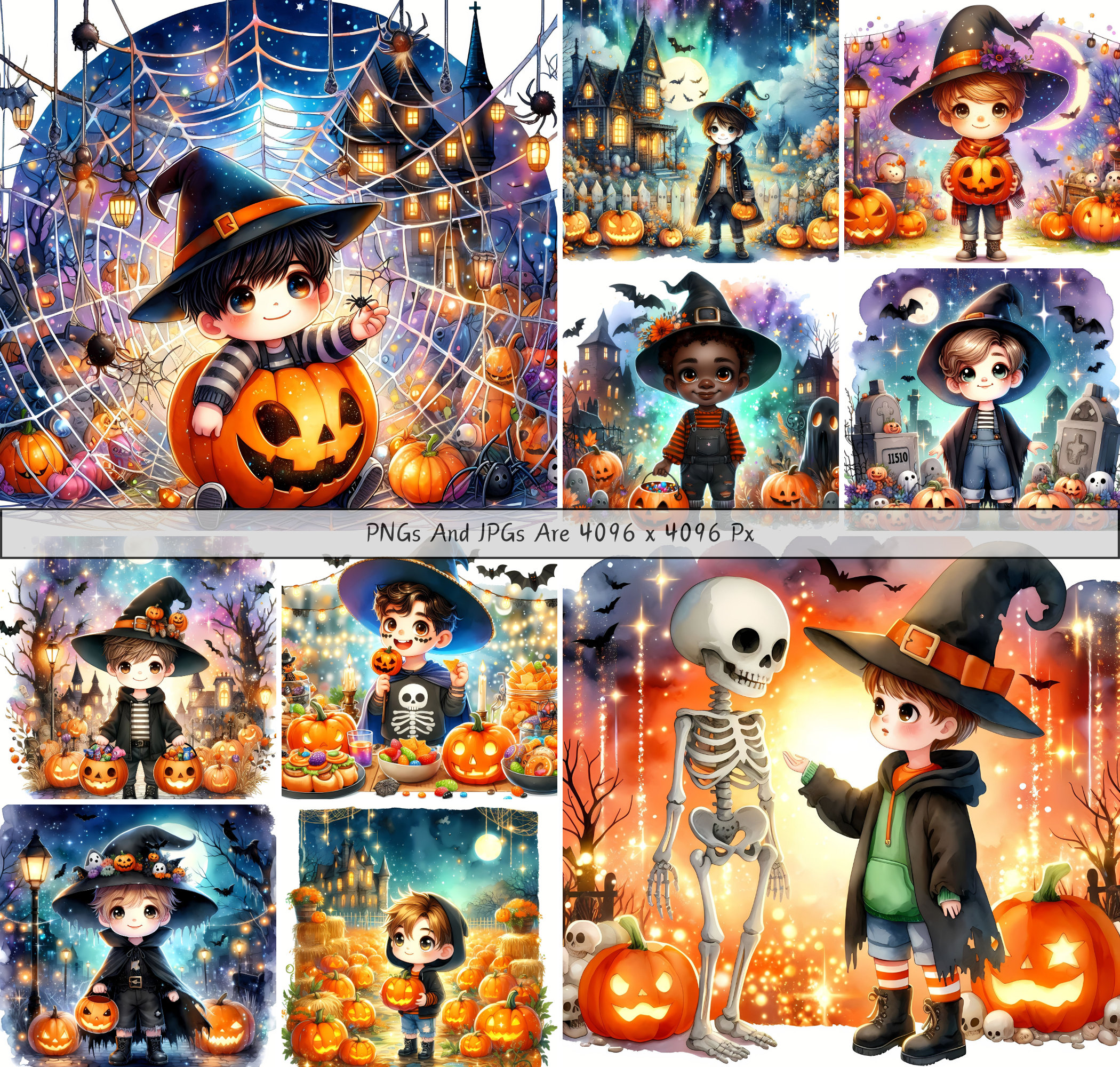 Cute Halloween Boys Clipart Bundle, Watercolor Boy Clip Art Images ...