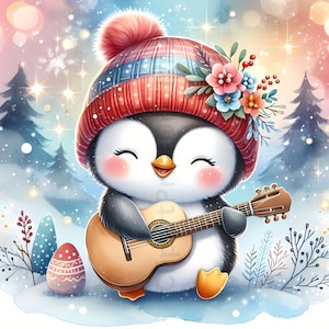Cute Winter Penguin Clipart Bundle, Watercolor Clip Art Images, 20 High ...