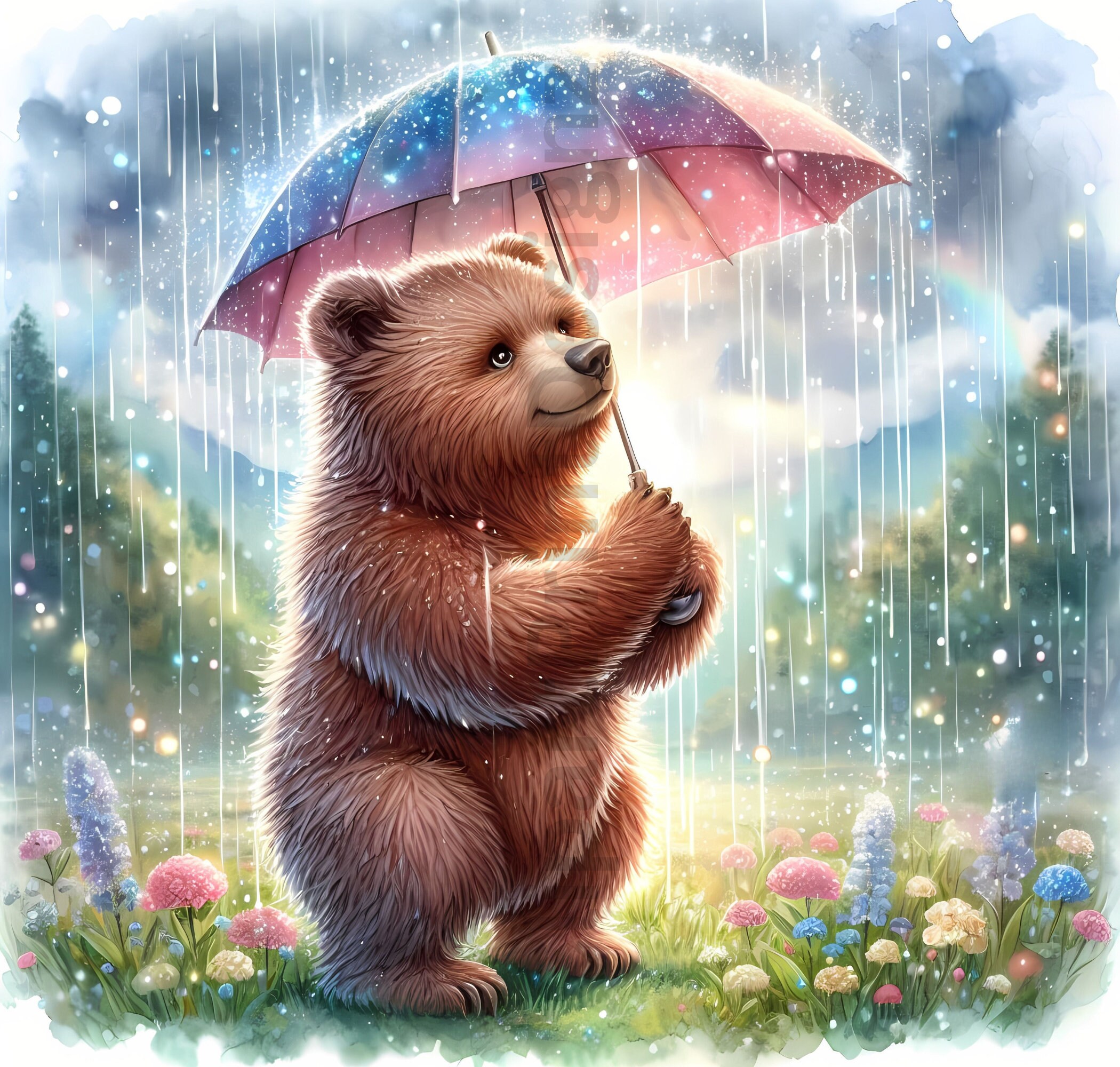Cute Spring Animals Holding Umbrellas Clipart Bundle, Watercolor Clip ...