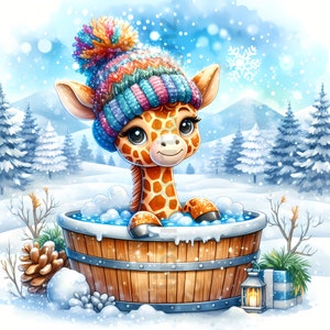 Cute Winter Giraffe Clipart Bundle, Festive Watercolor Clip Art Images ...