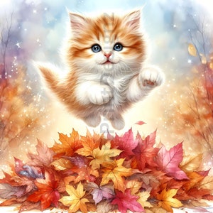 Cute Fall Kittens Clipart Bundle, Autumn Cat, Cats, Kittens, Watercolor ...