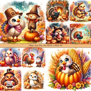 Cute Fall Turkeys Clipart Bundle, Watercolor Turkey Clip Art Images ...
