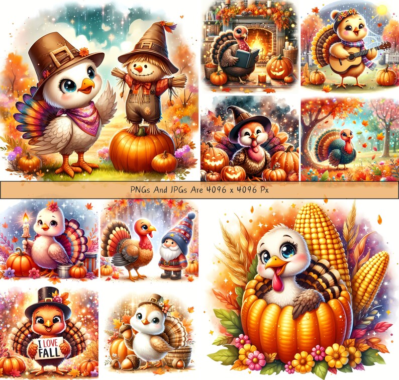 Cute Fall Turkeys Clipart Bundle, Watercolor Turkey Clip Art Images ...