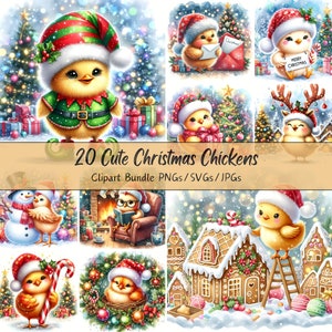 Cute Christmas Chicken Clipart Bundle, Xmas Chick Clip Art Images ...