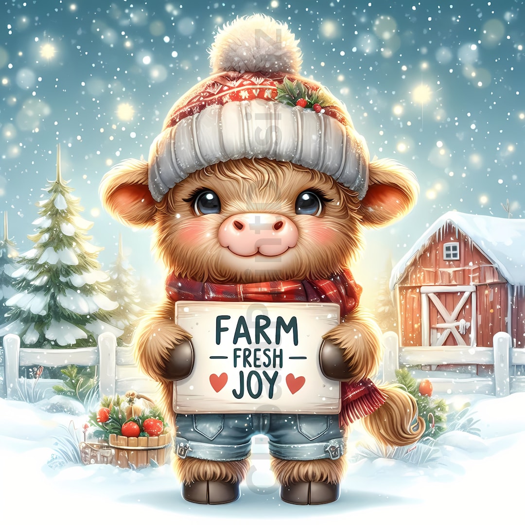 Cute Winter Farm Animals Clipart Bundle, Festive Watercolor Clip Art ...