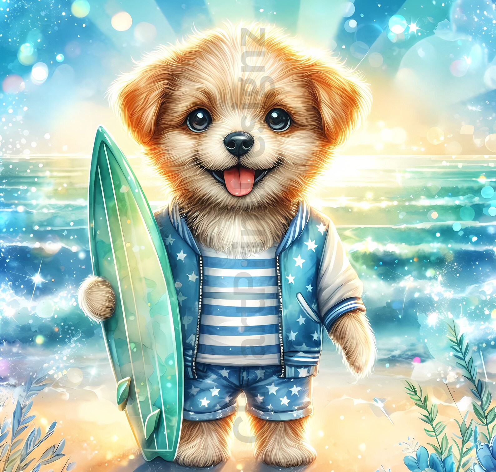 Cute Summer Surf Animals Clipart Bundle, Watercolor Beach Clip Art ...