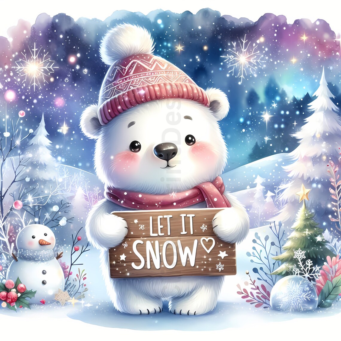 Cute Winter Polar Bear Clipart Bundle Festive Watercolor Clip Etsy