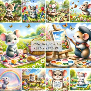 Cute Spring Mouse Clipart Bundle, Festive Watercolor Clip Art Images ...