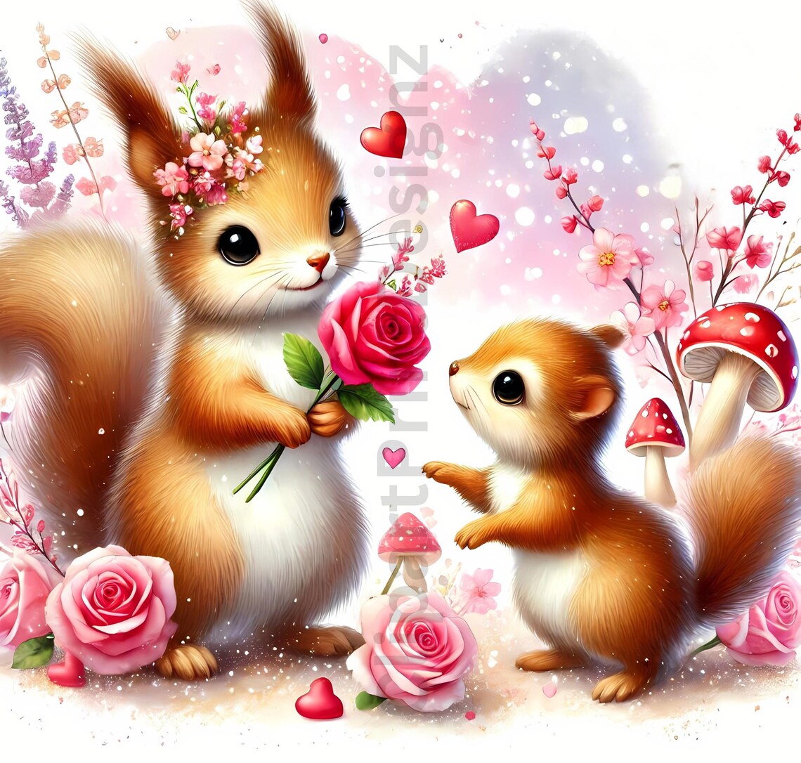 Cute Valentines Day Squirrels Clipart Bundle, Valentine Squirrel Clip ...