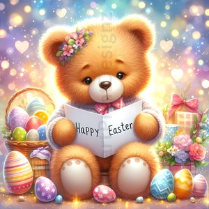 Cute Easter Teddy Bears Clipart, Funny Watercolor Teddy Bear Images ...