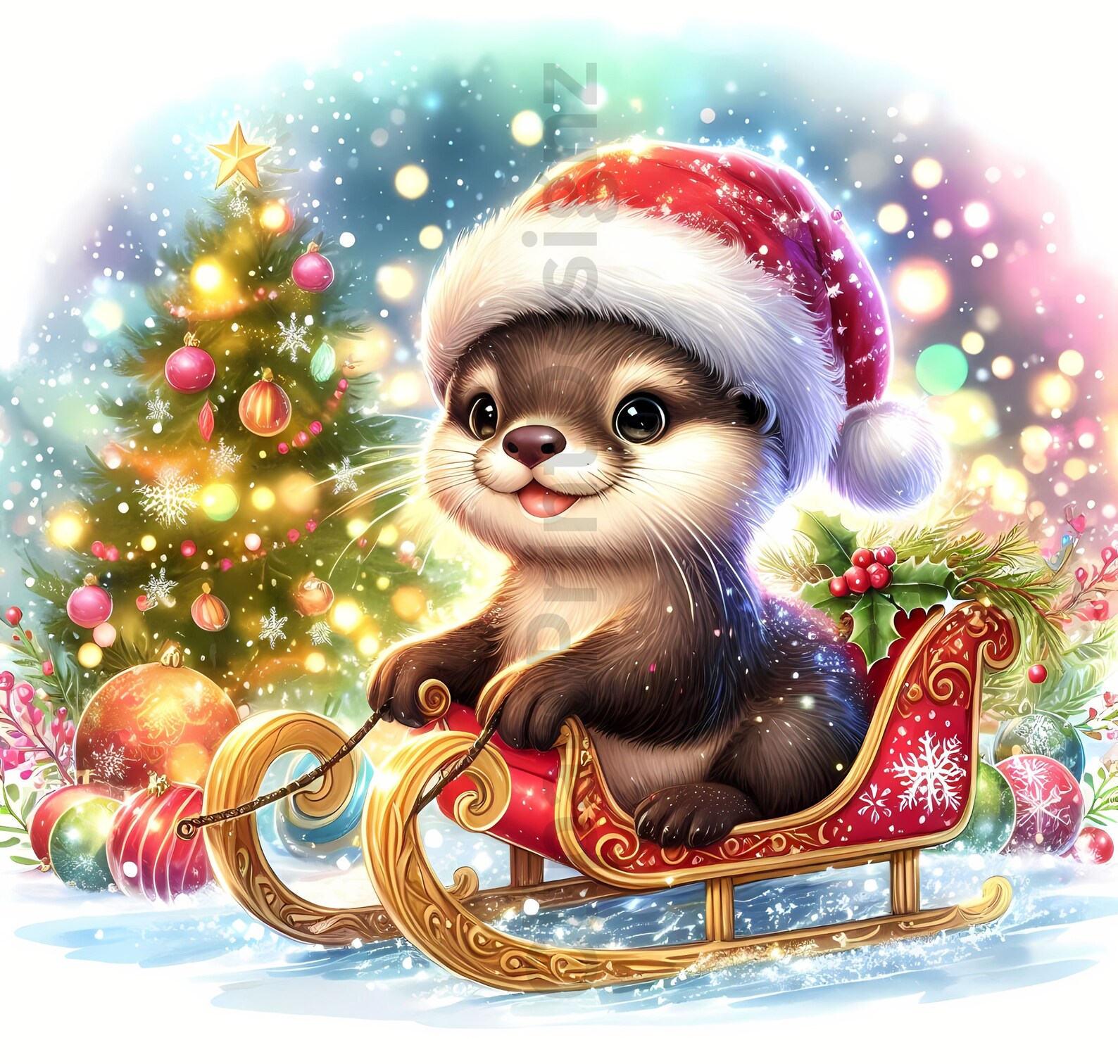 Cute Christmas Otters Clipart Bundle, Xmas Otter Clip Art Images ...