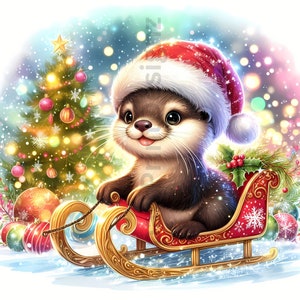 Cute Christmas Otters Clipart Bundle, Xmas Otter Clip Art Images ...