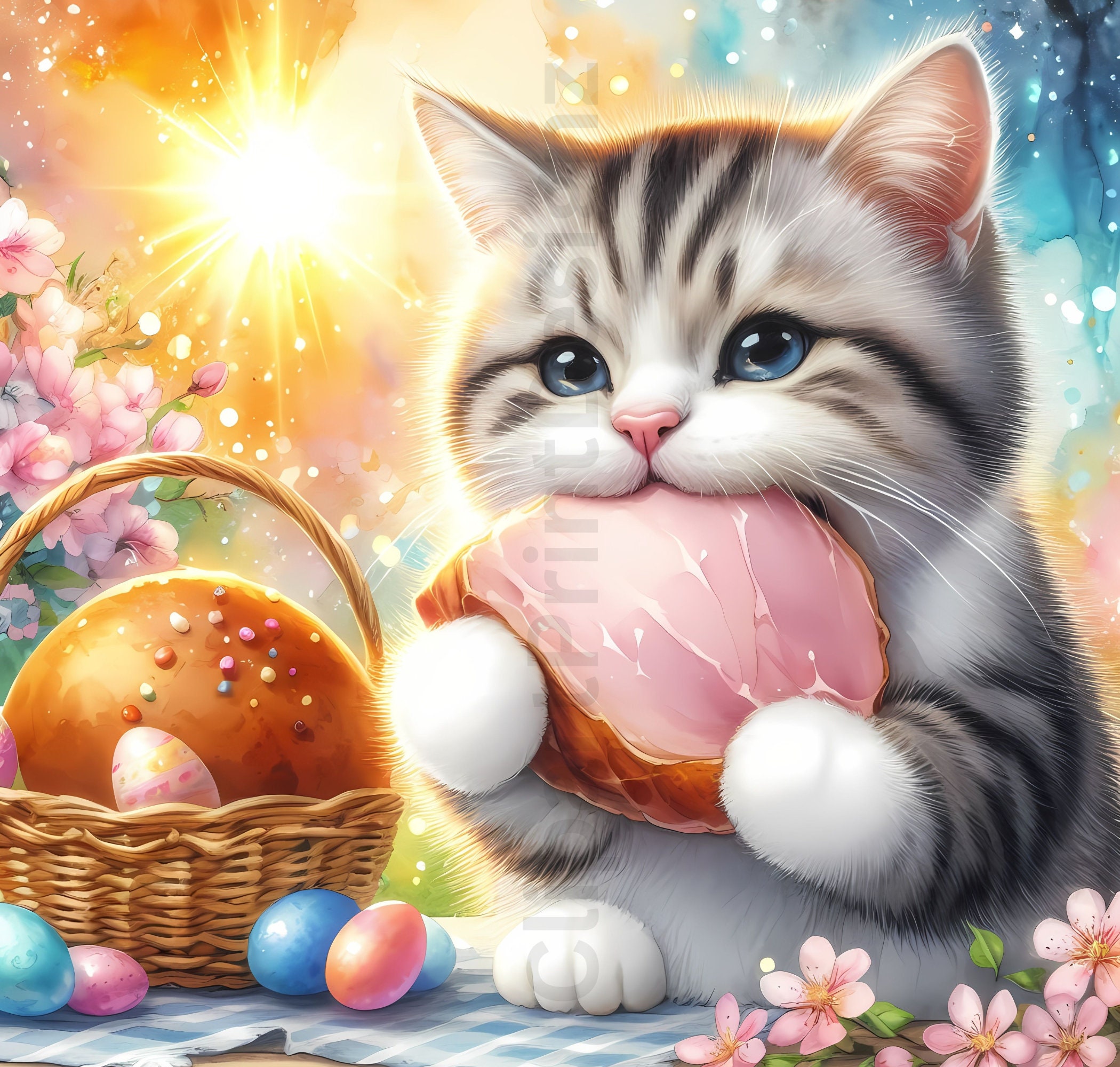 Cute Easter Cats Clipart Bundle, Watercolor Clip Art Images, 20 High ...