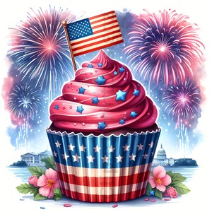 4th July Cupcakes Clipart Bundle, Watercolor Patriotic Files, High ...
