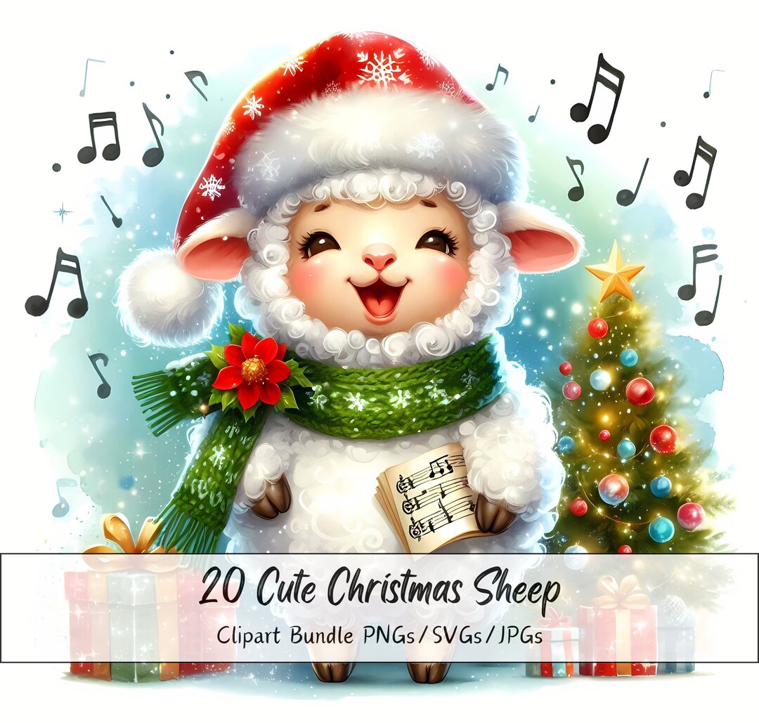 Cute Christmas Sheep Clipart Bundle, Xmas Lamb Clip Art Images ...