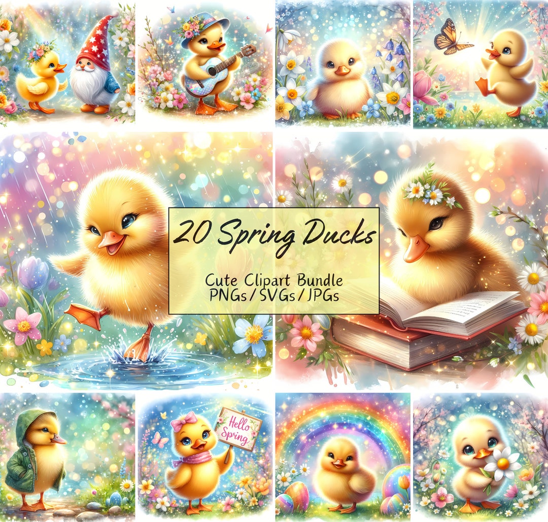 Cute Spring Ducks Clipart Bundle, Watercolor Clip Art Images, 20 High ...