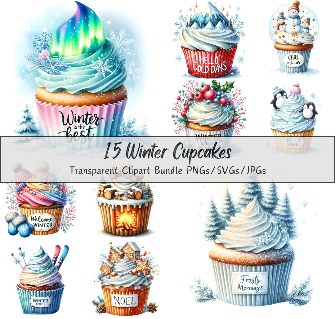 Winter Cupcakes Clipart Bundle, Watercolor Clip Art Images, High ...
