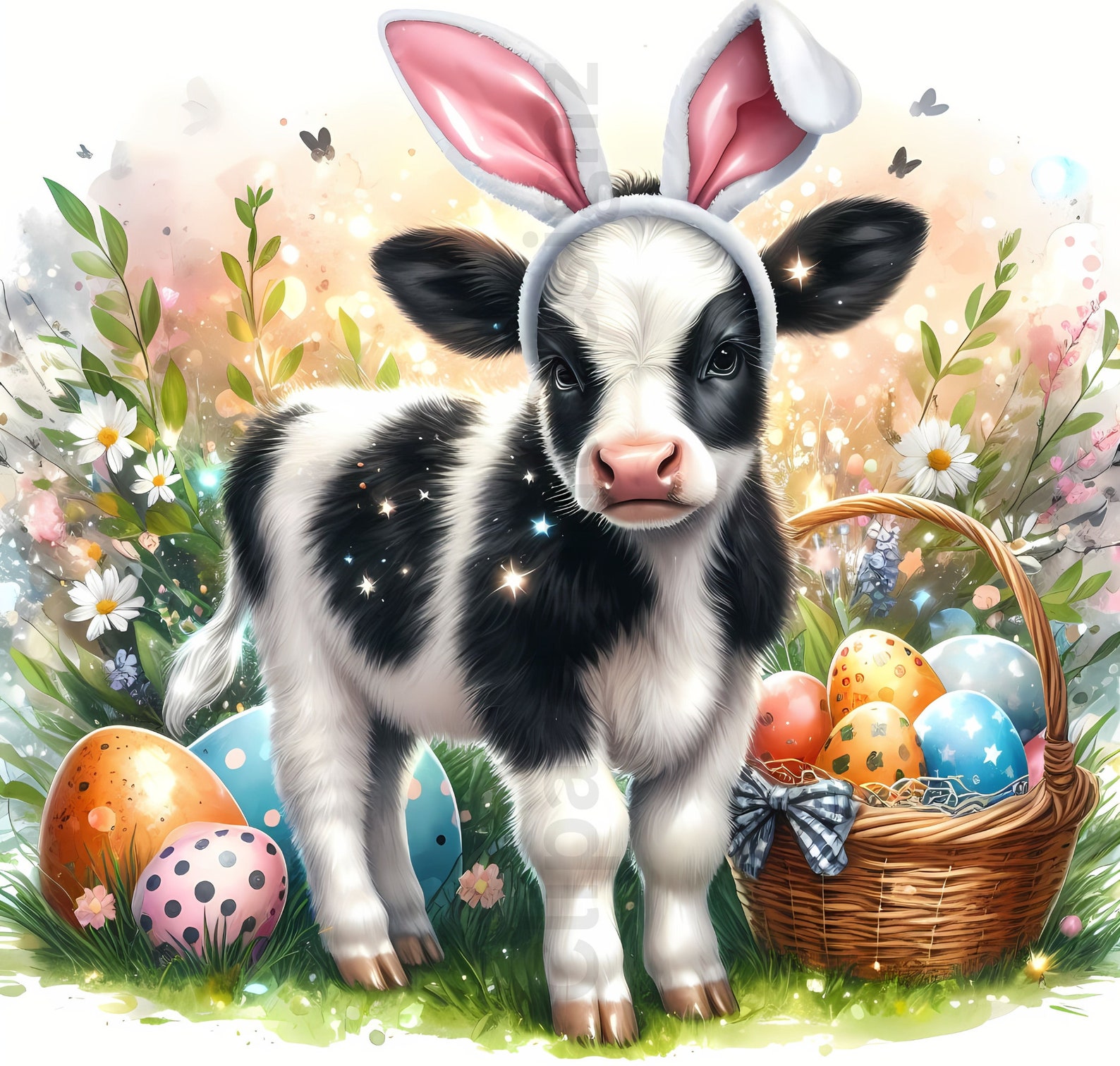 Cute Easter Cows Clipart, Funny Watercolor Animal Images, High Quality ...