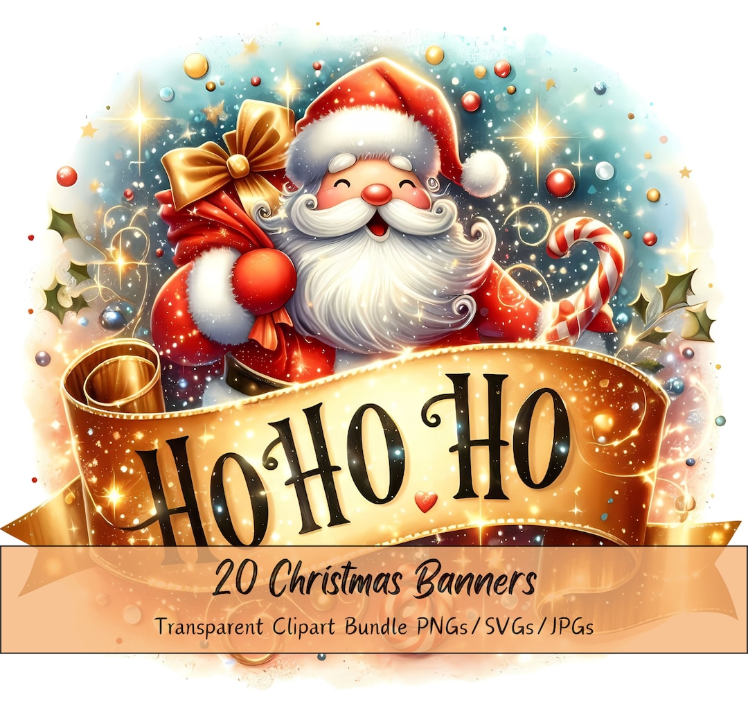 Christmas Banners Clipart Bundle, Watercolor Clip Art Images, High ...