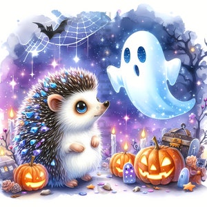Cute Halloween Hedgehogs Clipart Bundle, Watercolor Hedgehog Clip Art ...