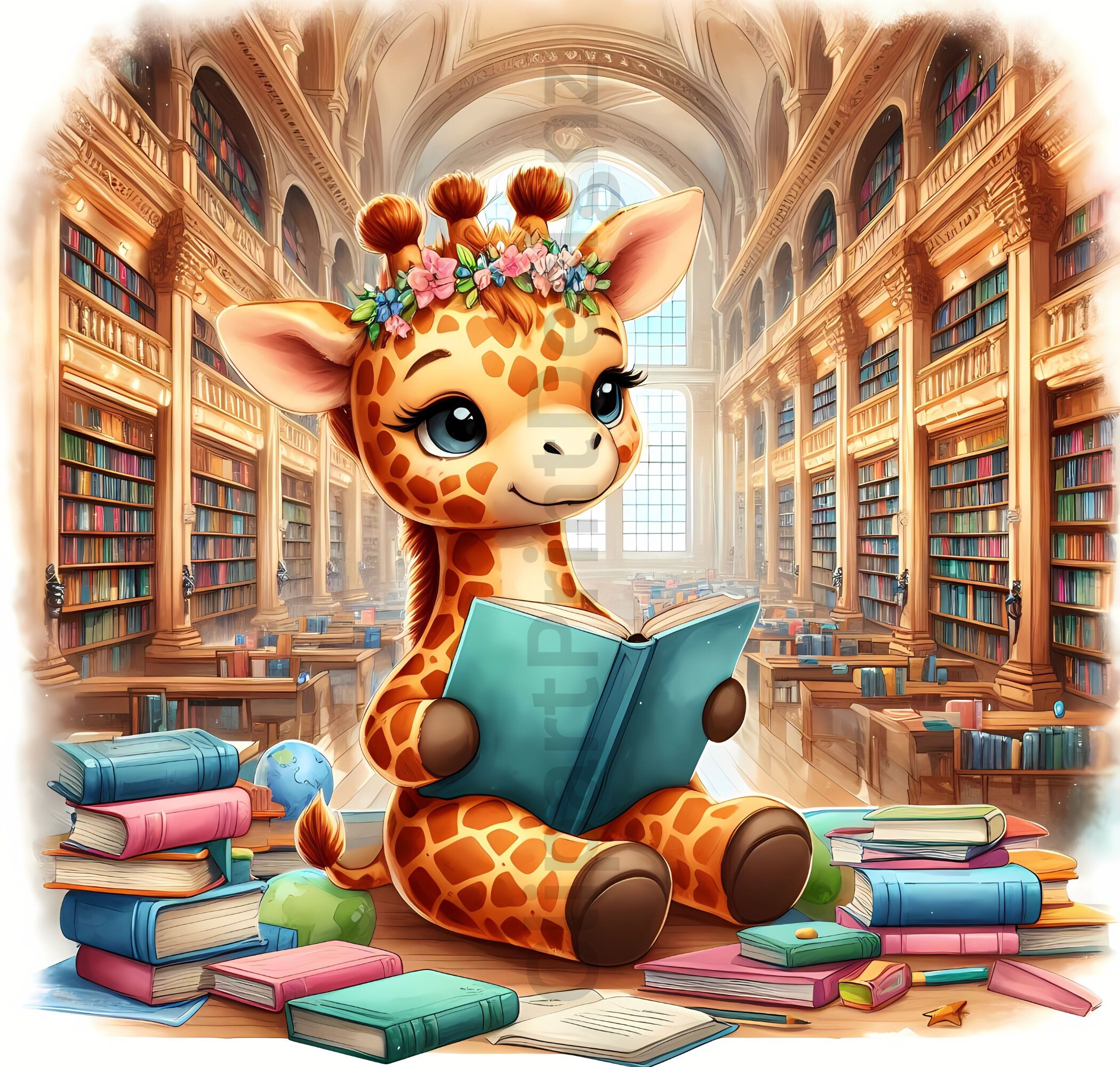 Cute Back to School Giraffes Clipart Bundle, Watercolor Giraffe Clip ...