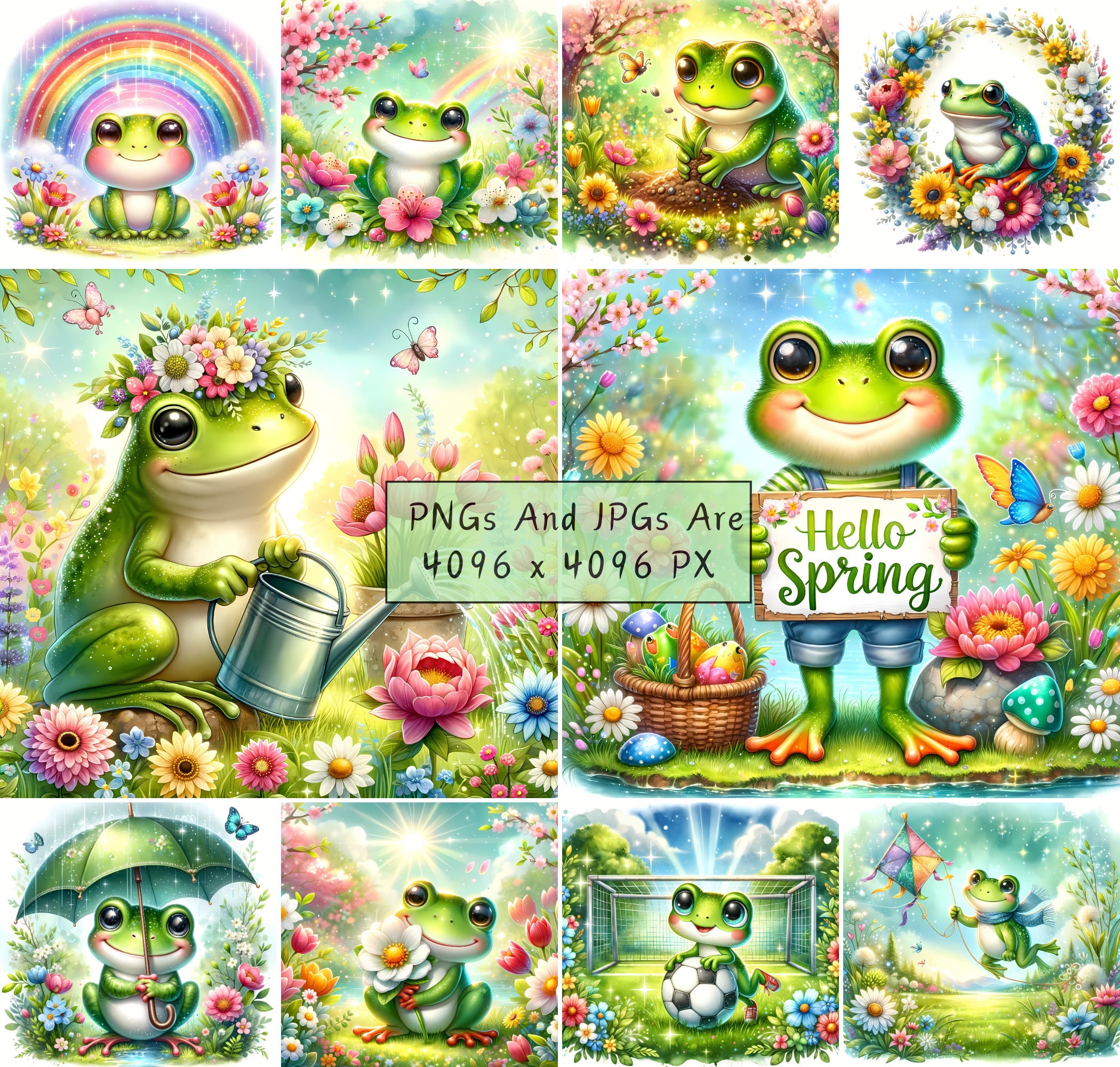 Cute Spring Frogs Clipart Bundle, Watercolor Clip Art Images, 20 High ...