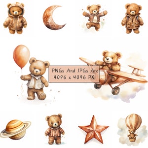 20 Brown Watercolour Teddy Bear Clipart, Pngs/jpgs/svgs, Bundle for ...