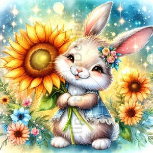 Cute Summer Rabbits Clipart Bundle, Watercolor Rabbit Clip Art Images ...