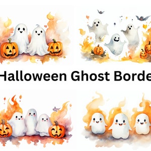 Watercolor Halloween Borders, Clipart Bundle, 44 Cute and Scary ...