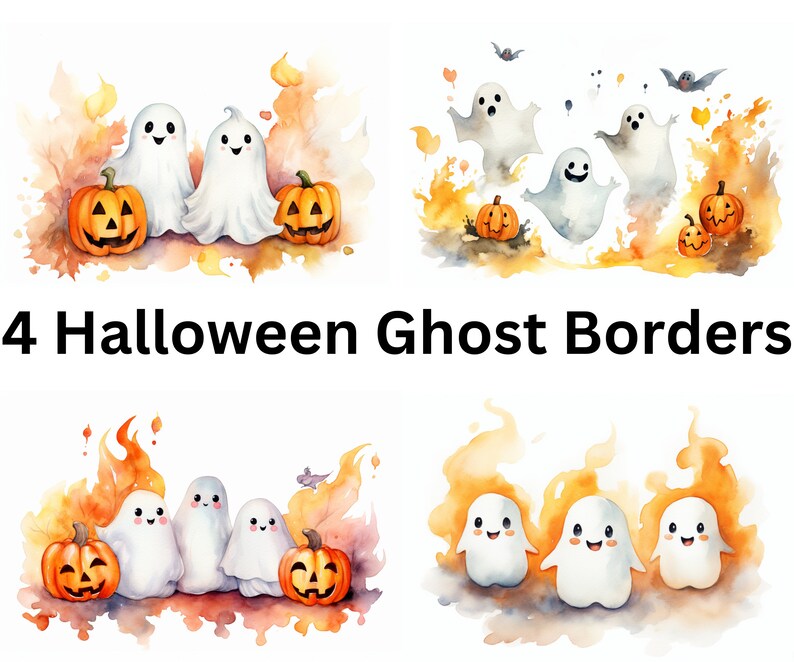 Watercolor Halloween Borders, Clipart Bundle, 44 Cute and Scary ...