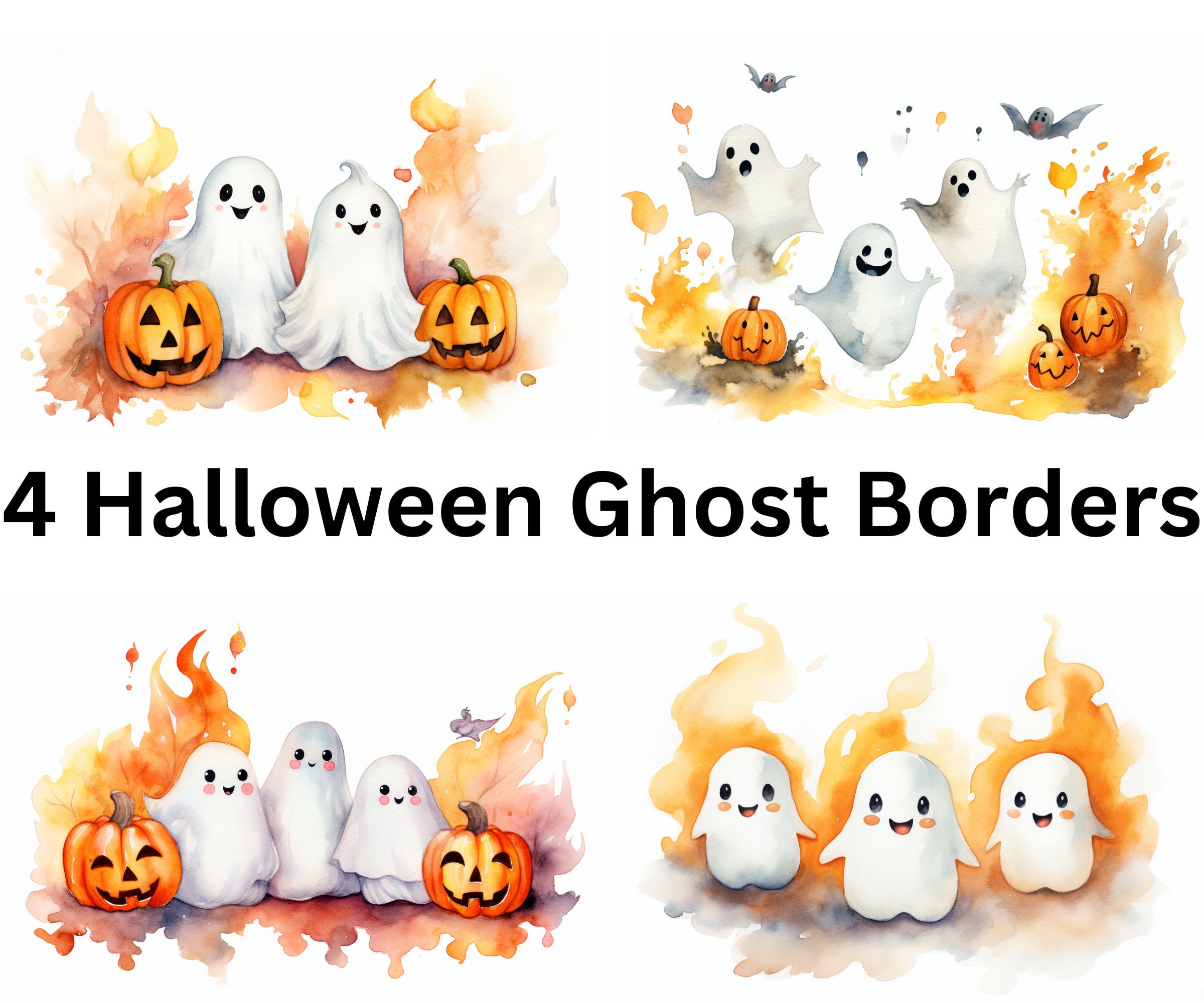 Watercolor Halloween Borders, Clipart Bundle, 44 Cute and Scary ...