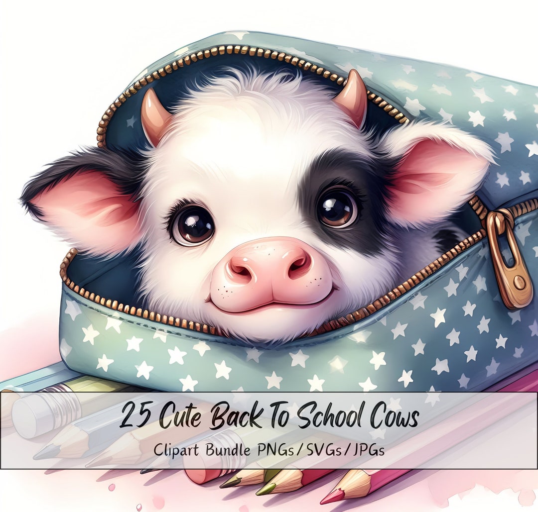 Cute Back to School Cows Clipart Bundle, Watercolor Cow Clip Art Images ...