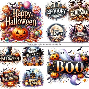 Halloween Banners Clipart Bundle, Watercolor Clip Art Images, High ...