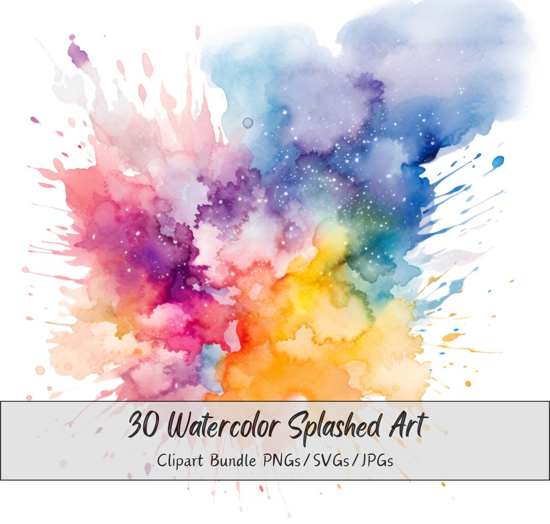 Watercolor Splash Clipart Bundle, Splashed Art, Abstract Splatter, 30 ...