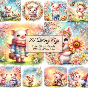 Cute Spring Pigs Clipart, Funny Watercolor Animal Images, High Quality ...