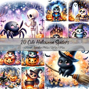 Cute Halloween Spiders Clipart Bundle, Watercolor Spider Clip Art ...