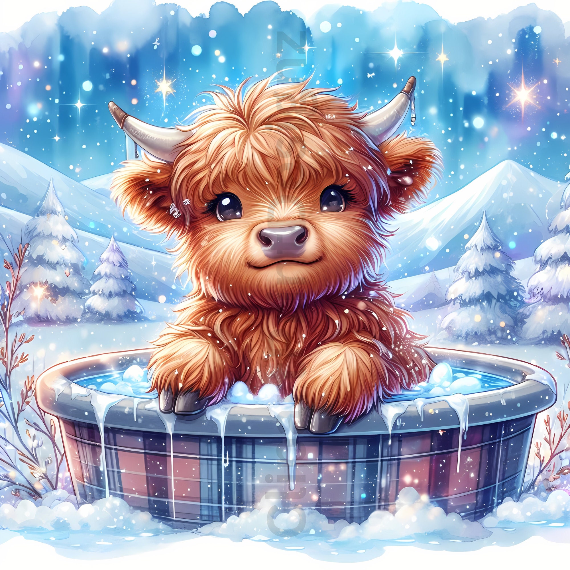 Cute Winter Baby Highland Cow Clipart Bundle, Festive Watercolor Clip ...